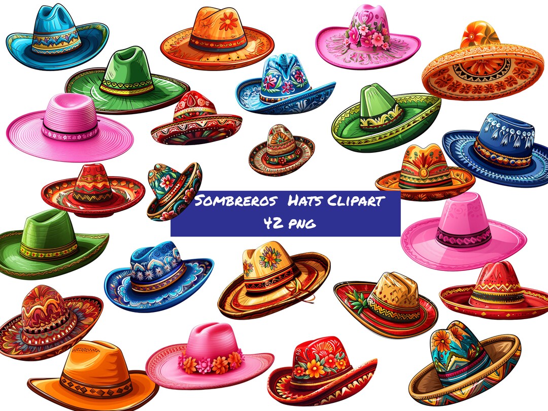 Sombreros Hats Clipart, PNG Digital Files on a Transparent Background ...