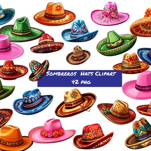 Sombreros Hats Clipart, PNG Digital Files on a Transparent Background ...