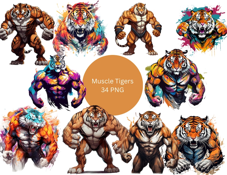 Muscle Tigers Clipart, Animation PNG, Digital Files on Transparent ...