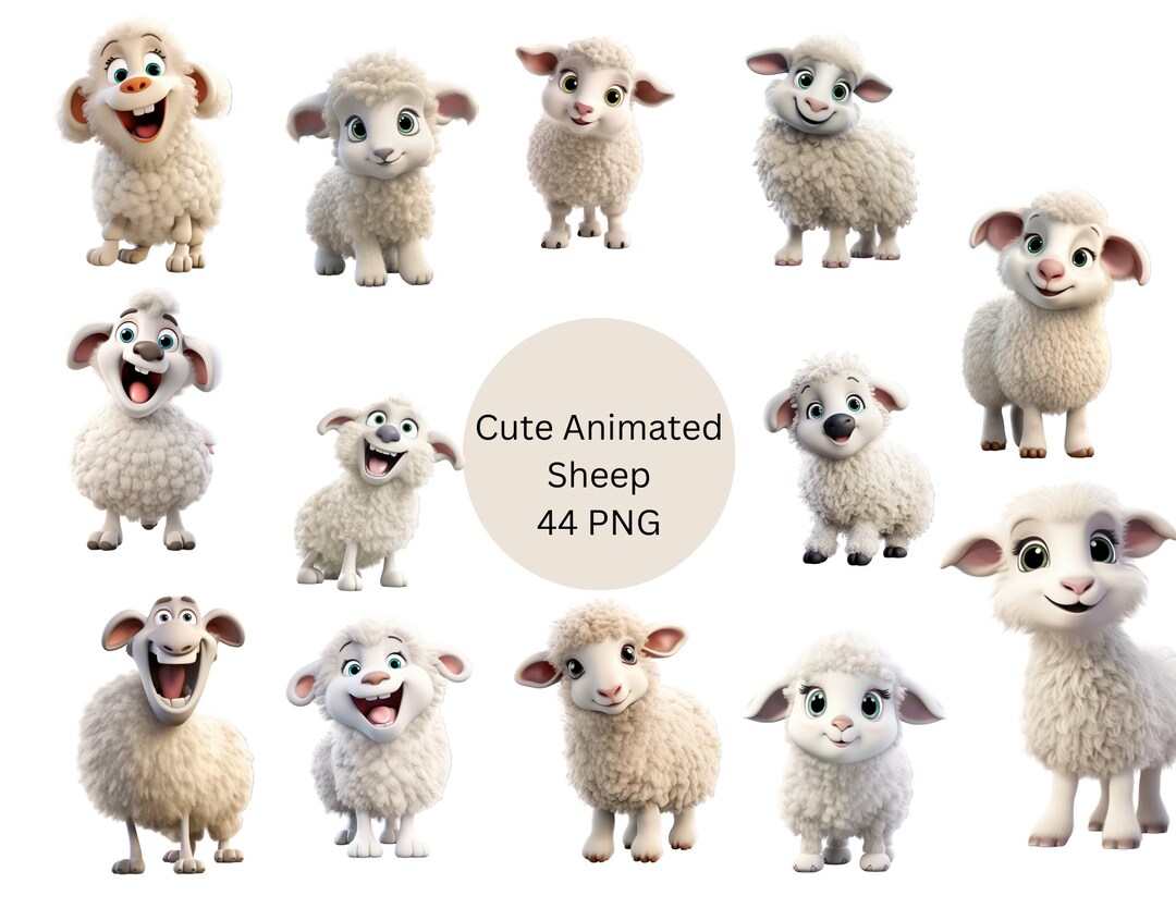 Cute Animated Sheep Clipart, PNG Transparent Background, High-quality, Clipart, 12x12 ...