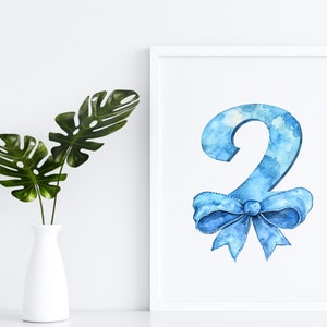 Watercolor Blue Bow Numbers, Bow Numbers, Instant Download for ...