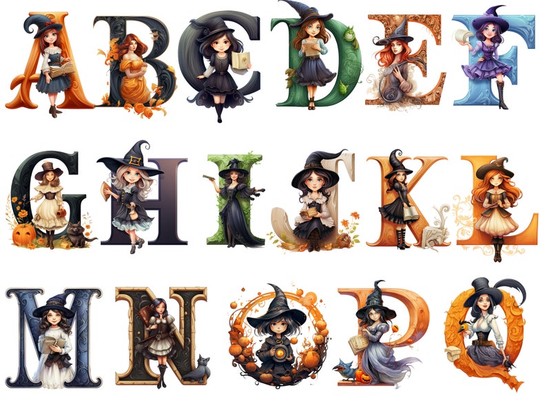 Witch Alphabet Halloween Alphabet Transparent Background - Etsy
