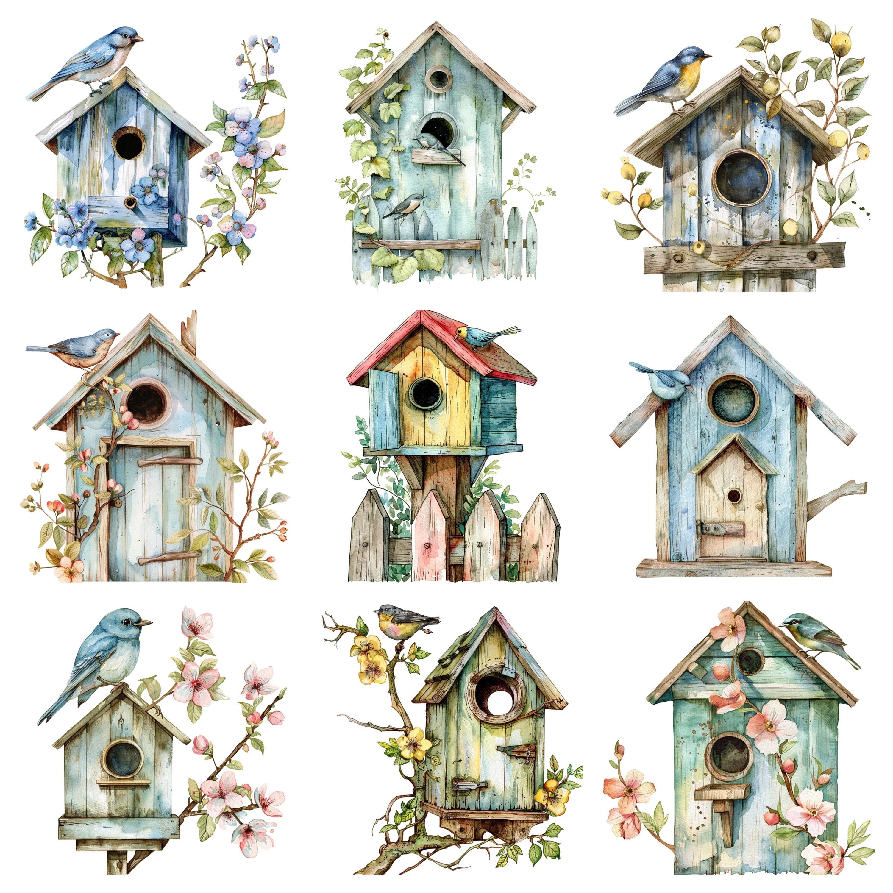 35 Watercolor Birdhouse Clipart, PNG Individual Images on Transparent ...