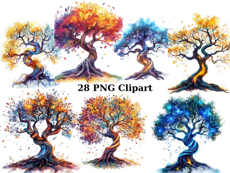 28 Mythical Trees Watercolor Clipart, Nature Clipart, PNG Individual ...