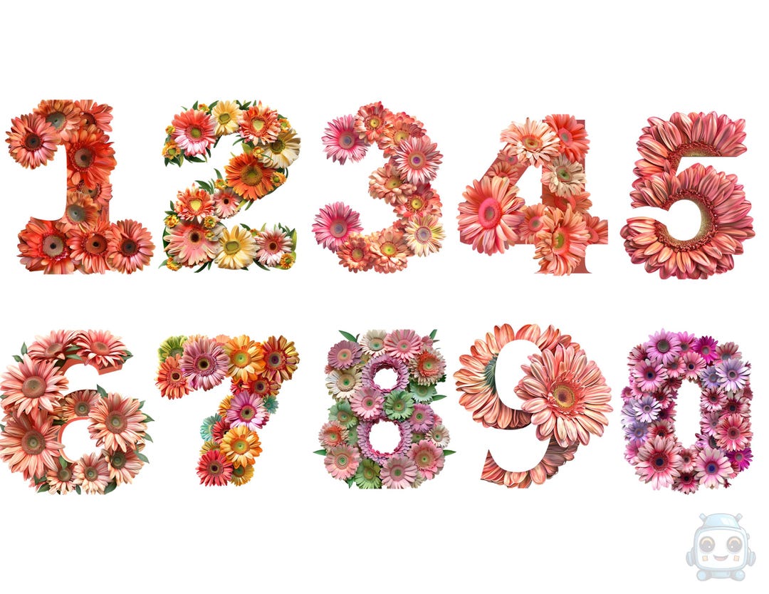 Gerbera Daisy Numbers Watercolor Clipart, Floral Clipart, PNG ...