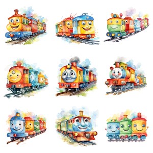 23 Happy Trains Watercolor Clipart, Kids Clipart, PNG Individual Images ...