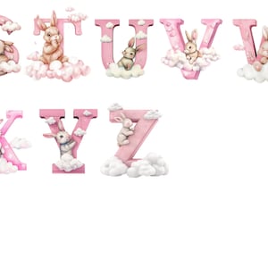 Pink Rabbit Alphabet Watercolor, Rabbit Letters, Transparent Background ...