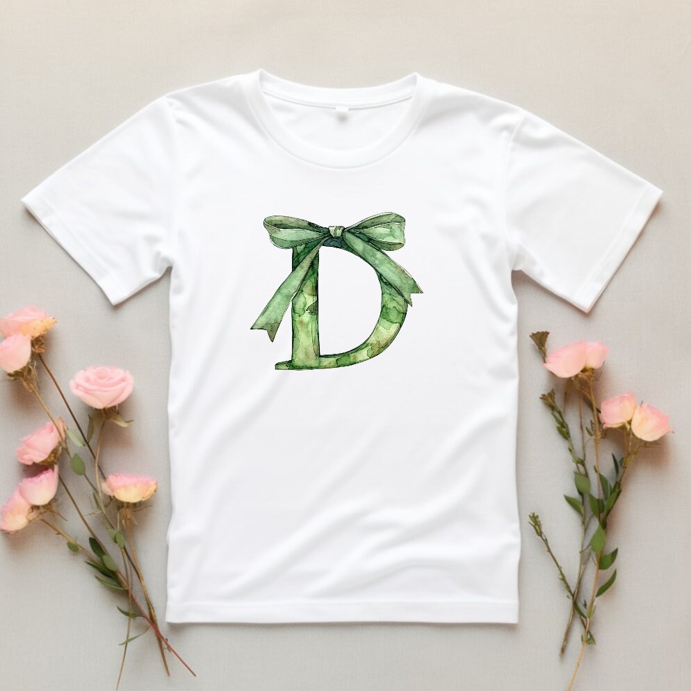 Watercolor Green Bow Alphabet, Bow Letter Instant Download for ...