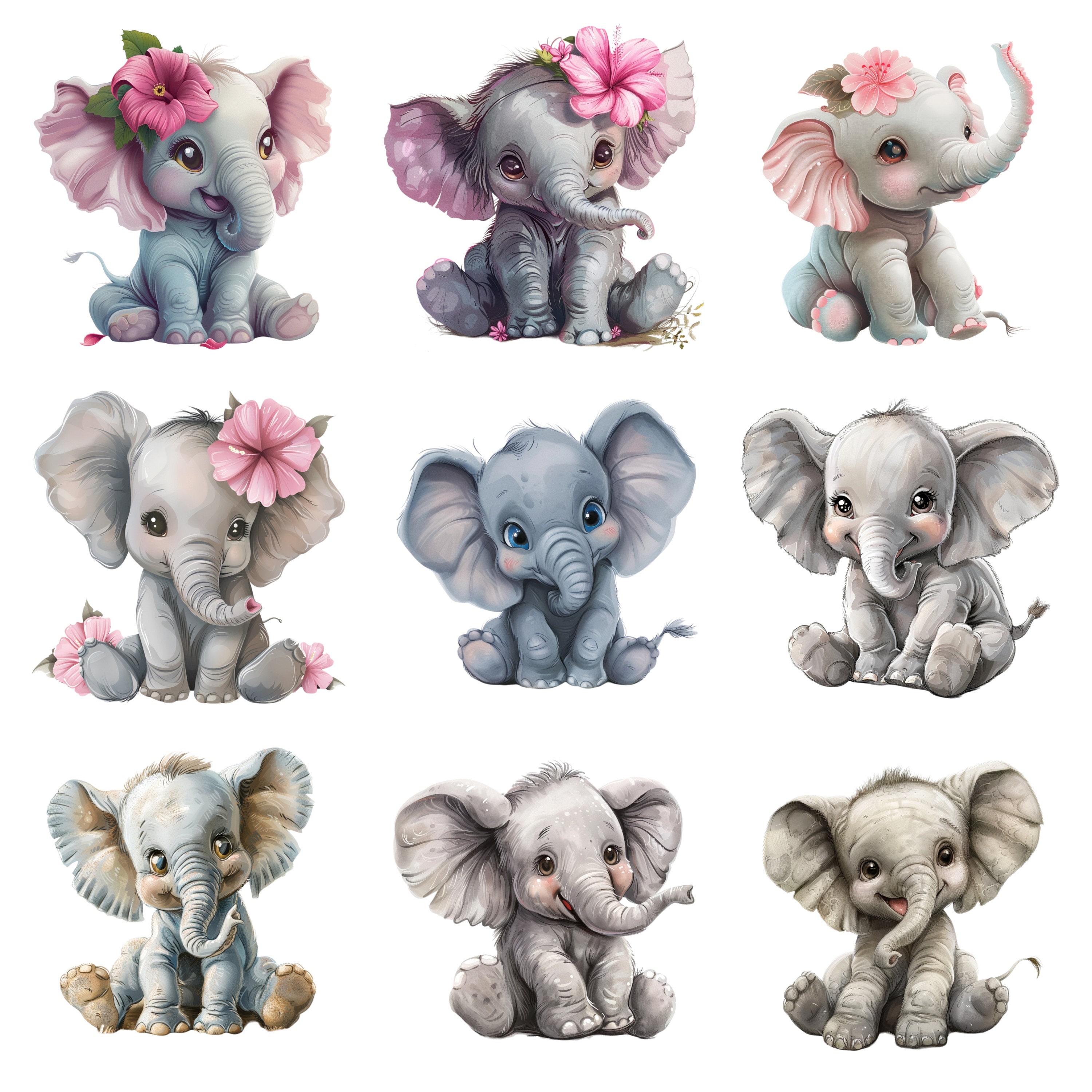28 Cute Baby Elephants Clipart, Animals Clipart, PNG Individual Images ...