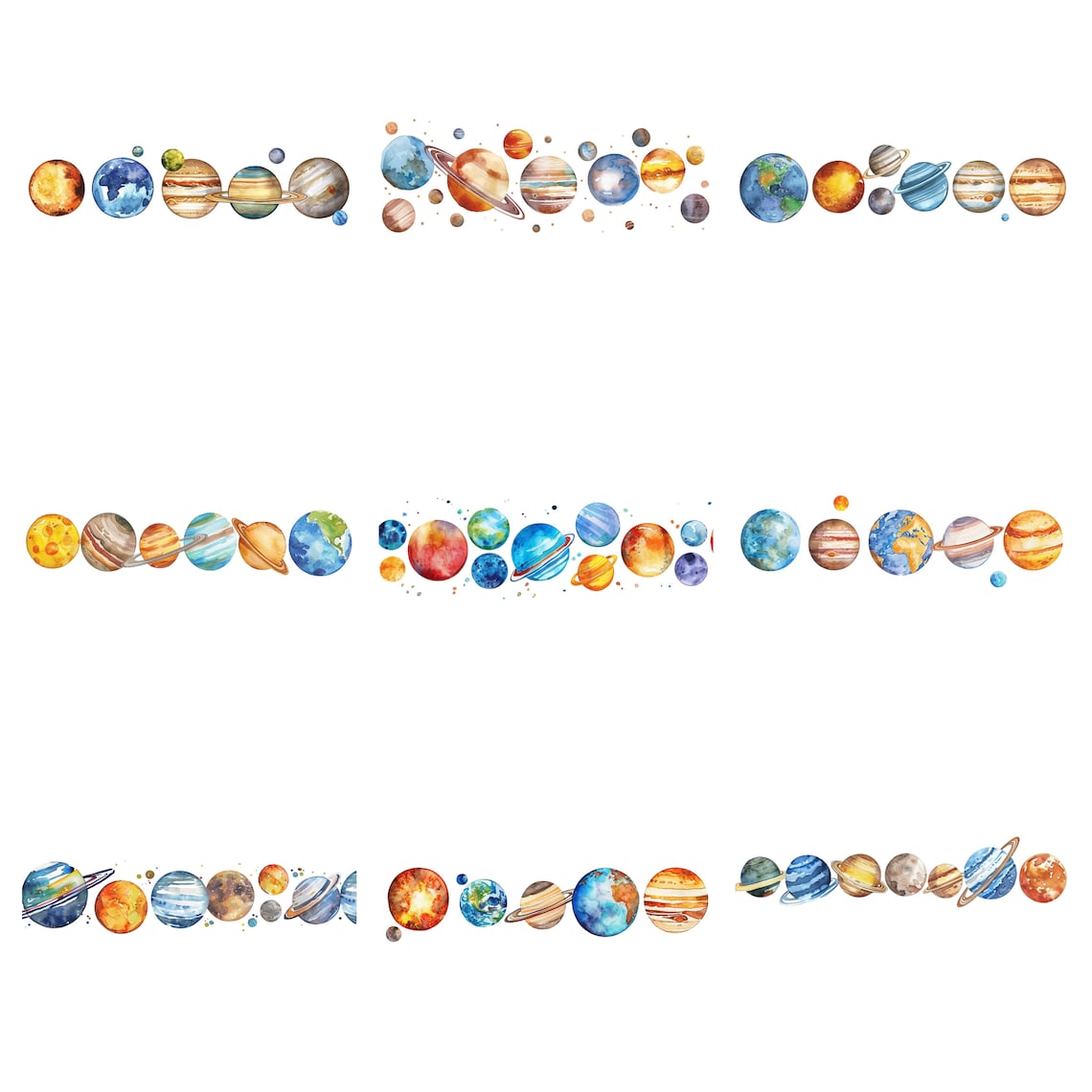 49 Planets Borders Watercolor Clipart, Border Clipart, PNG Individual ...