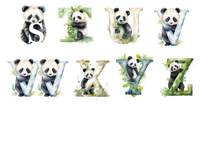 Watercolor Panda Alphabet in PNG for Commercial Use Instant Download ...