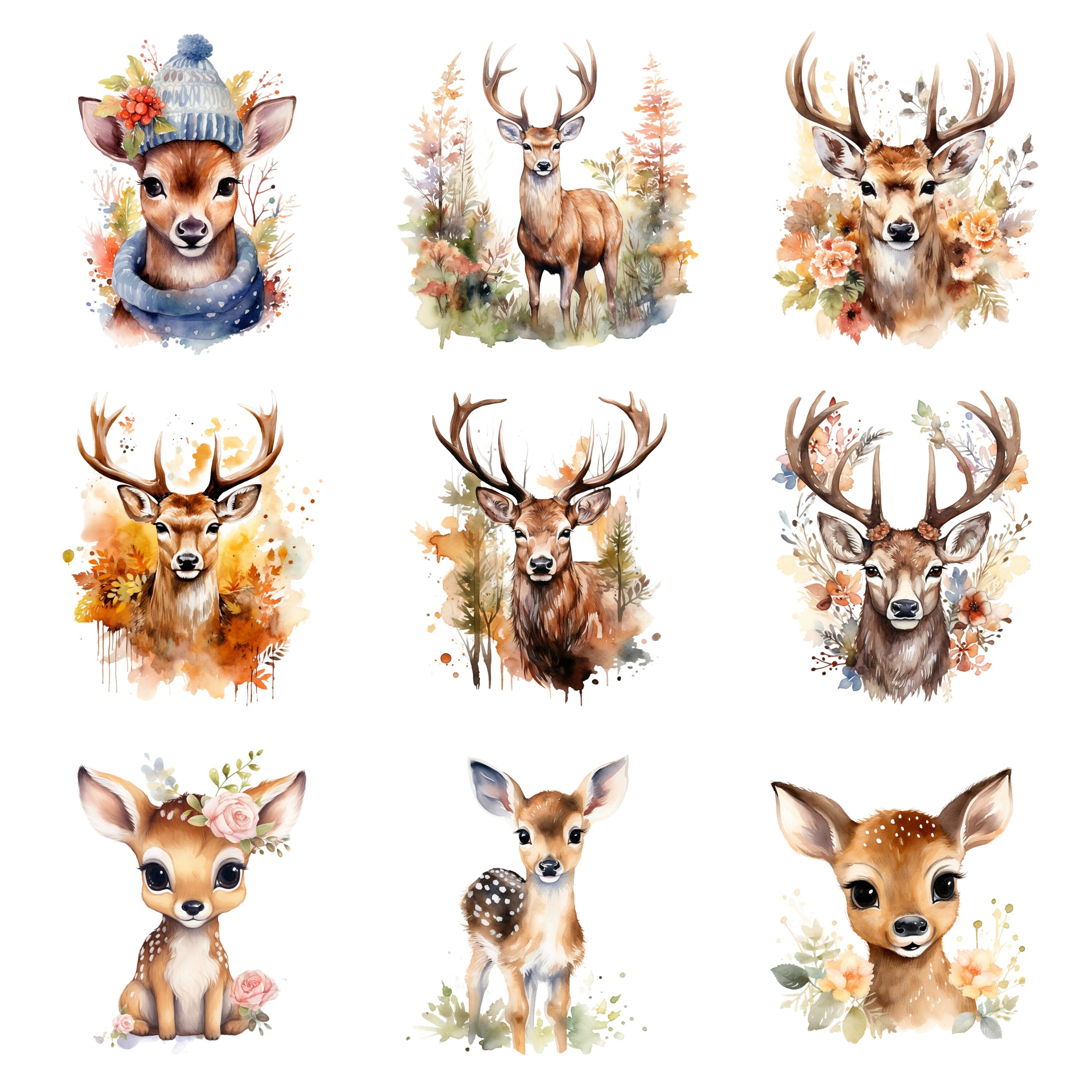 Watercolor Deer Clipart PNG Digital Files on Transparent - Etsy
