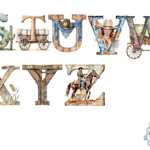 Watercolor Western Alphabet Clipart, Cowboy Clipart, PNG Individual ...