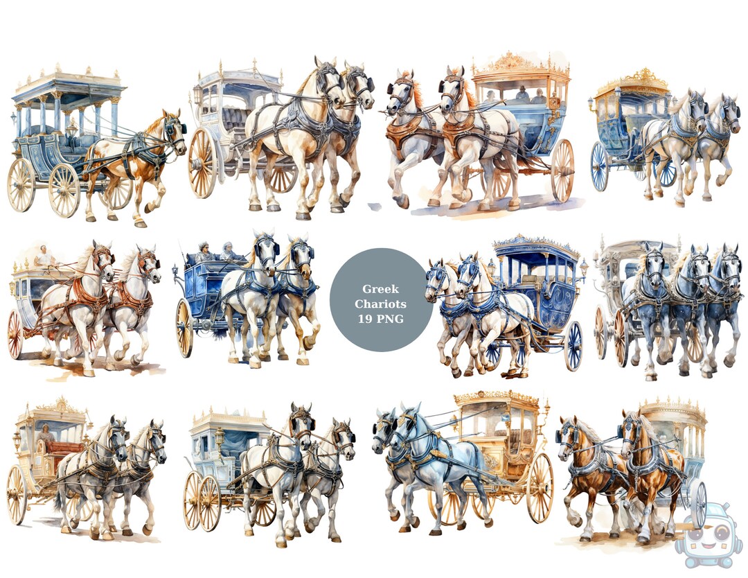 19 Greek Chariots Watercolor Clipart, Greece Clipart, PNG Individual ...