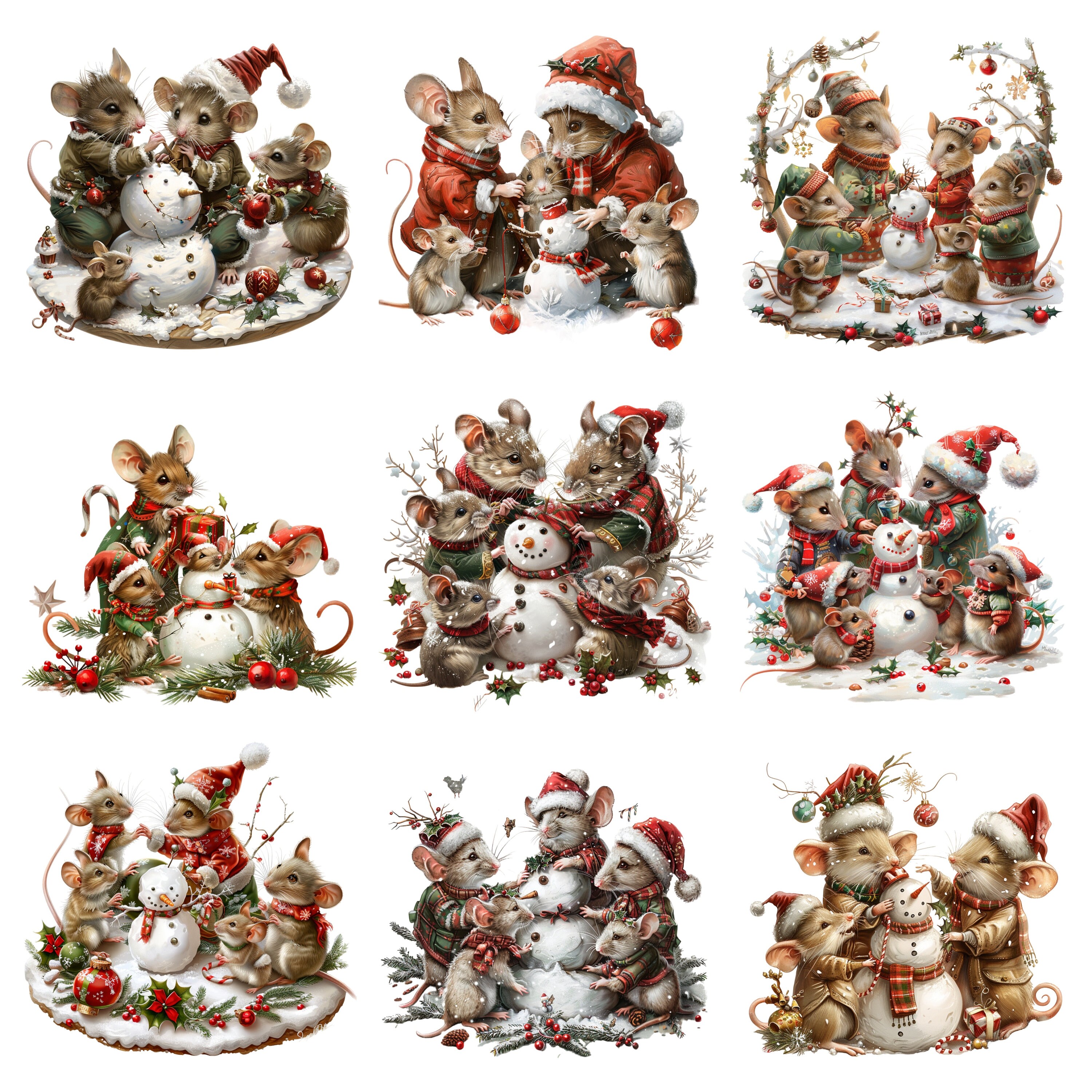 19 Christmas Mice Clipart, Christmas Clipart, PNG Individual Images on ...
