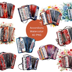 Watercolor Accordions Clipart, PNG Digital Files on Transparent ...