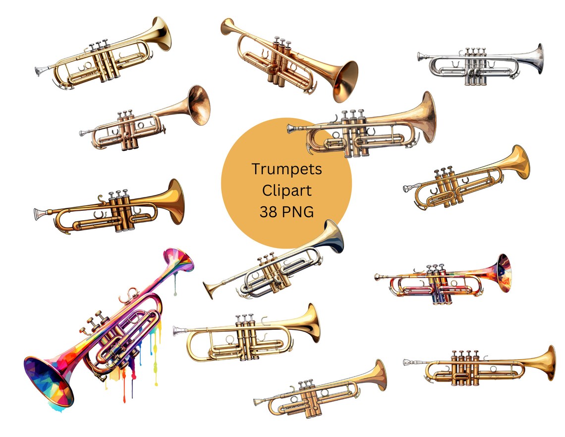 Trumpets Clipart, PNG Digital Files on Transparent Background ...