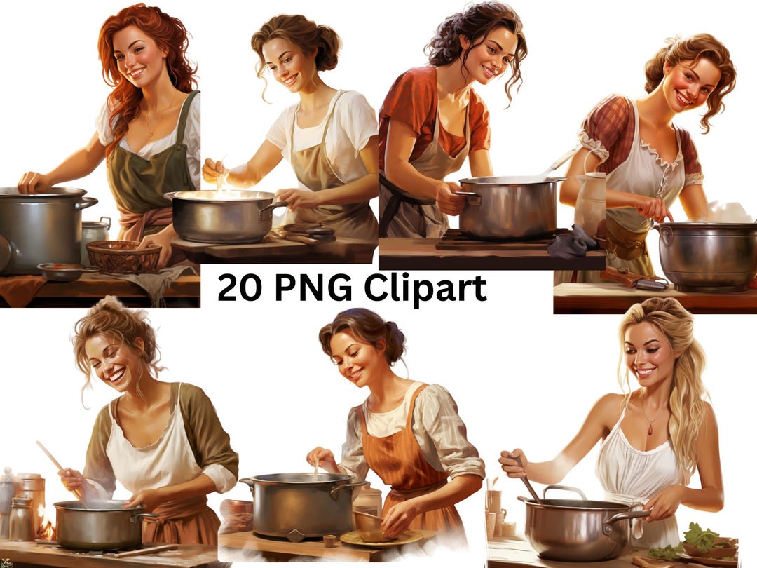 20 Women Cooking Clipart, PNG Individual Images on Transparent ...