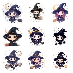 40 Cute Witches Clipart, Halloween Clipart, PNG Individual Images on ...