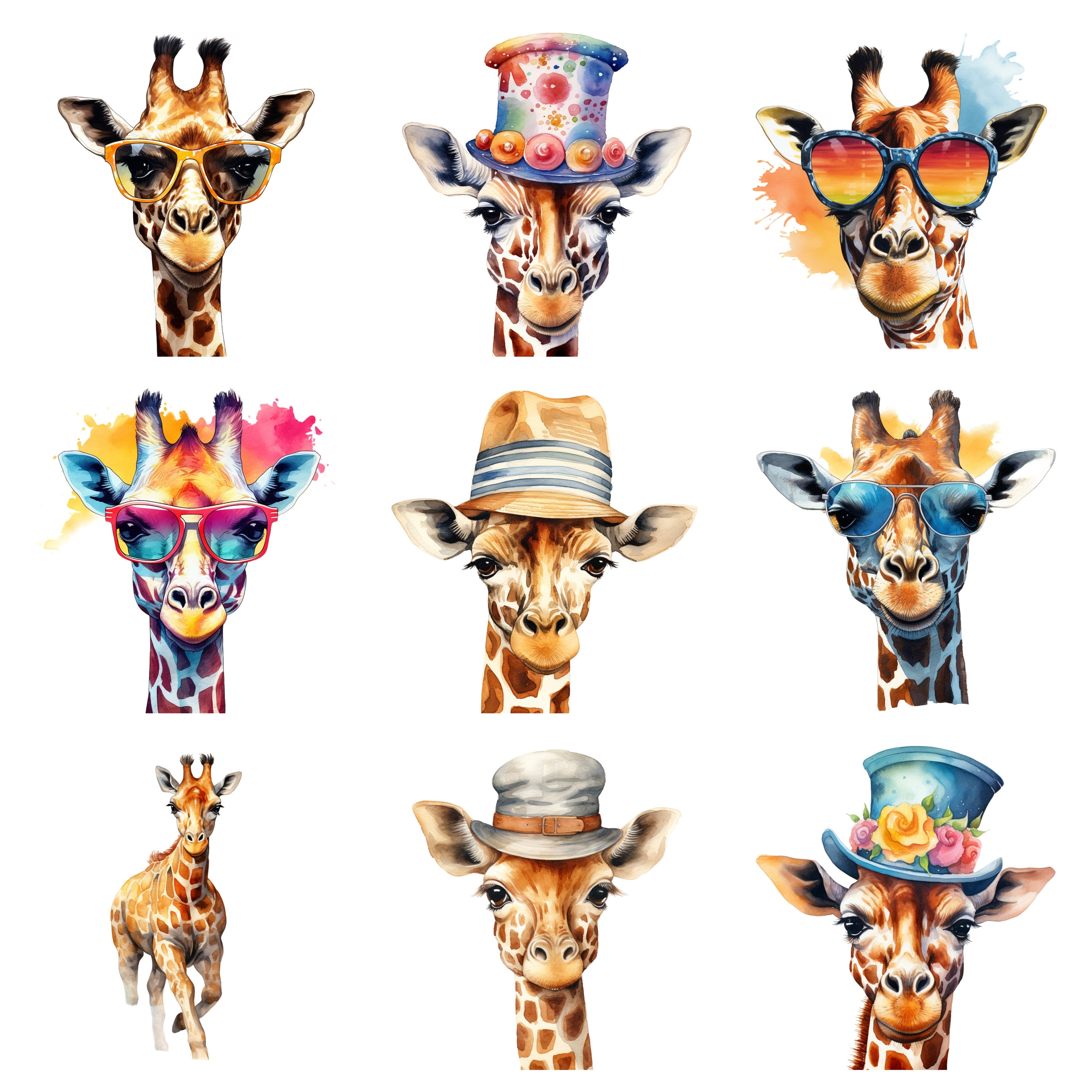 Watercolor Giraffes Clipart, PNG Digital Files on Transparent ...