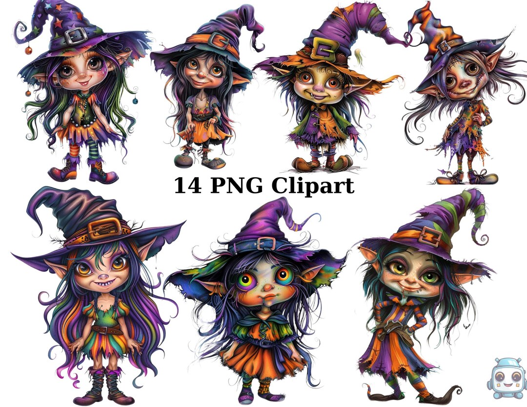 14 Halloween Elf Clipart, Halloween Clipart, PNG Individual Images on ...