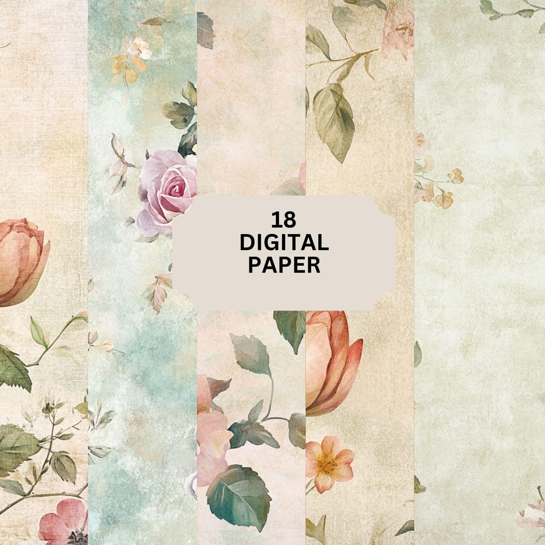 Vintage Floral Digital Paper, Flower Backgrounds, Soft Pastel Printable ...
