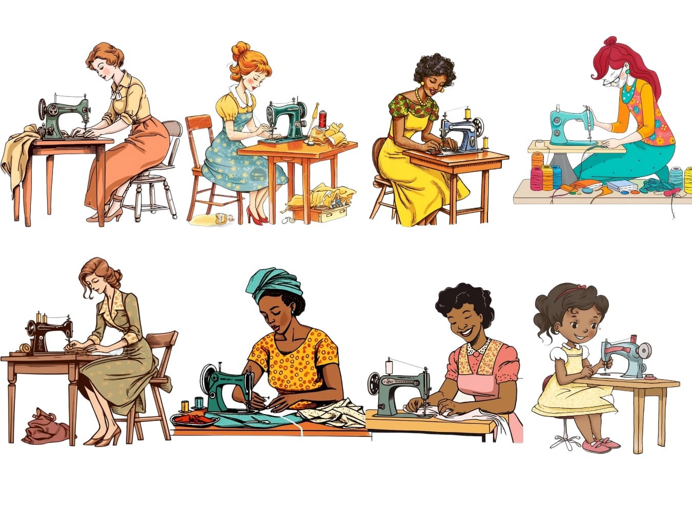 Animated SEAMSTRES Clipart PNG Digital Files on a Transparent - Etsy Canada