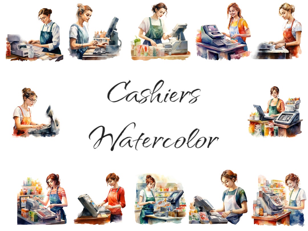 Watercolor Cashiers Clipart, PNG Digital Files on a Transparent ...