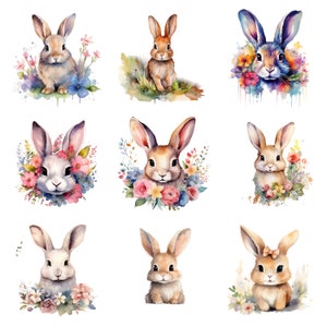 Watercolor Rabbits Clipart, Bunnies PNG, Digital Files on Transparent ...