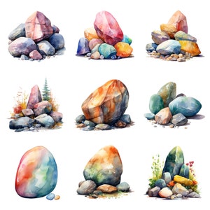 Watercolor Stones Clipart, PNG Digital Files on Transparent Background ...