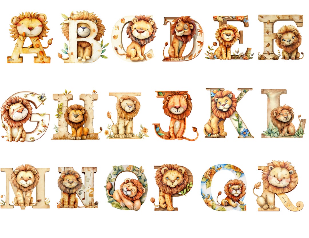 Lion Alphabet Watercolor, Lion Letters, Transparent Background, High ...