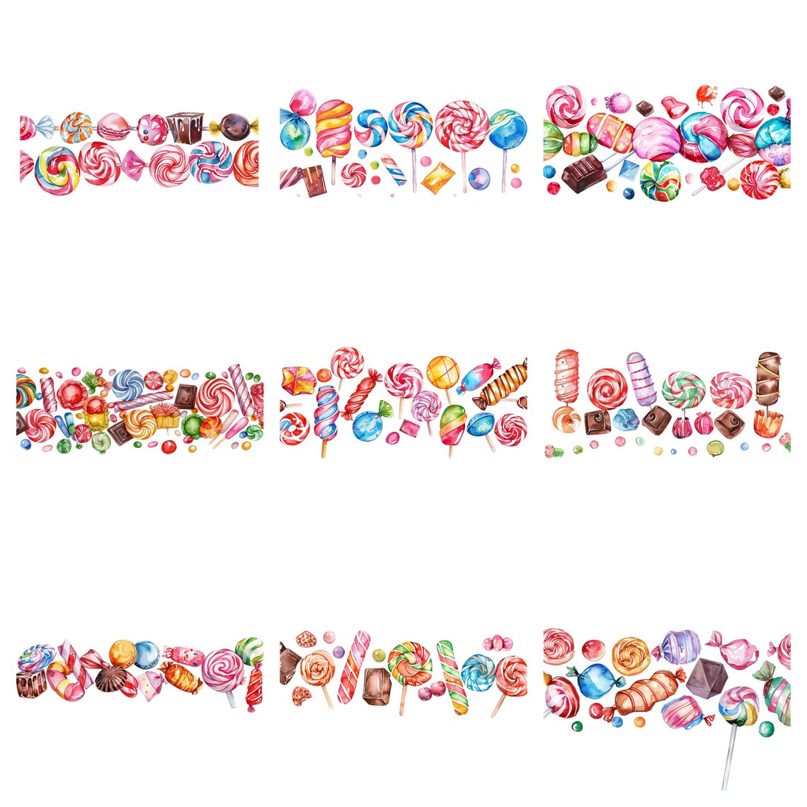 31 Candy Borders Watercolor Clipart, Border Clipart, PNG Individual ...