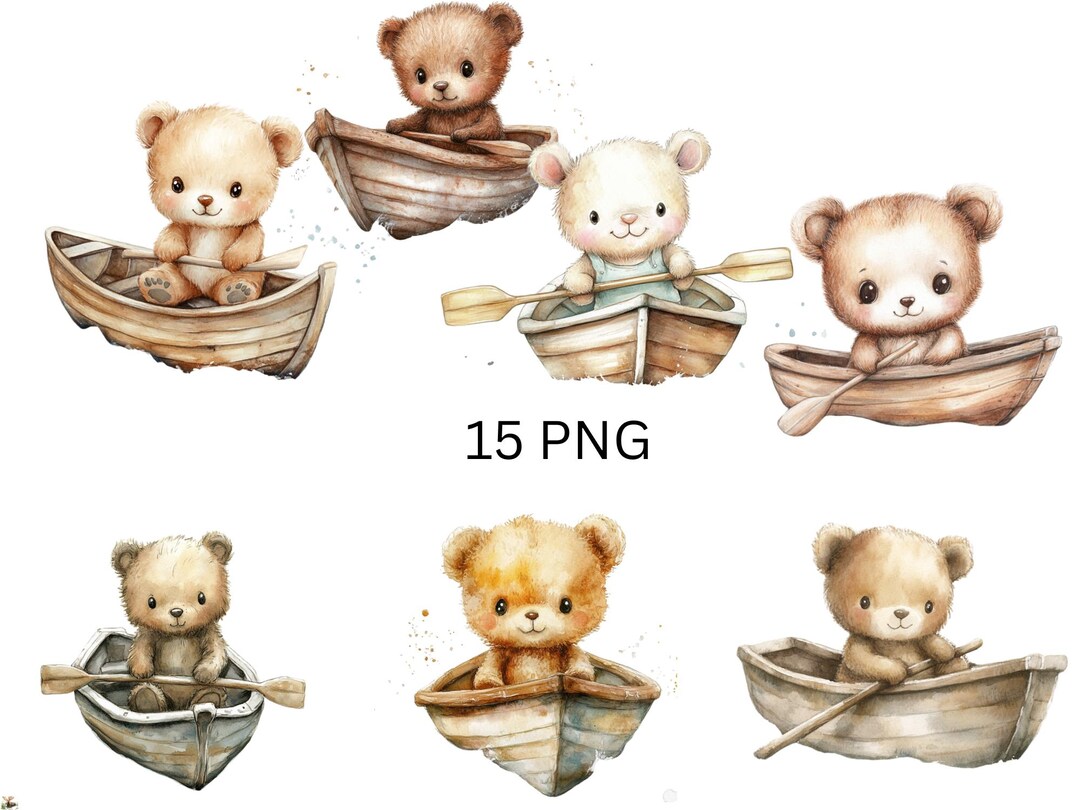 Adorable Bears in Boats Clipart - 15 PNG Cute Woodland Animal ...