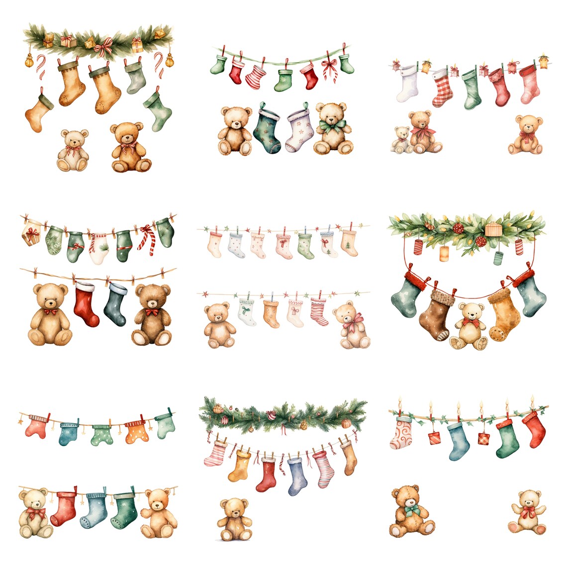28 Winter Garlands Watercolor Clipart, Christmas Clipart, PNG ...