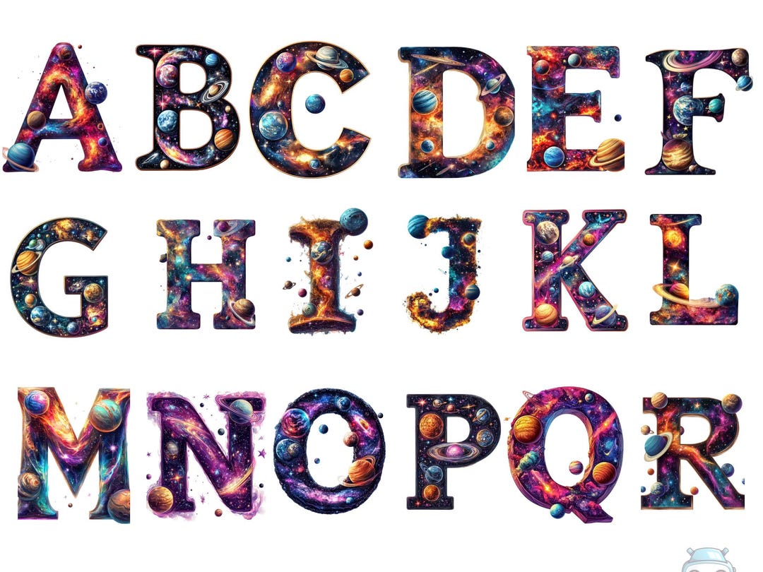 Galaxy Space Alphabet Clipart - Planets & Stars Cosmic Letters PNG ...