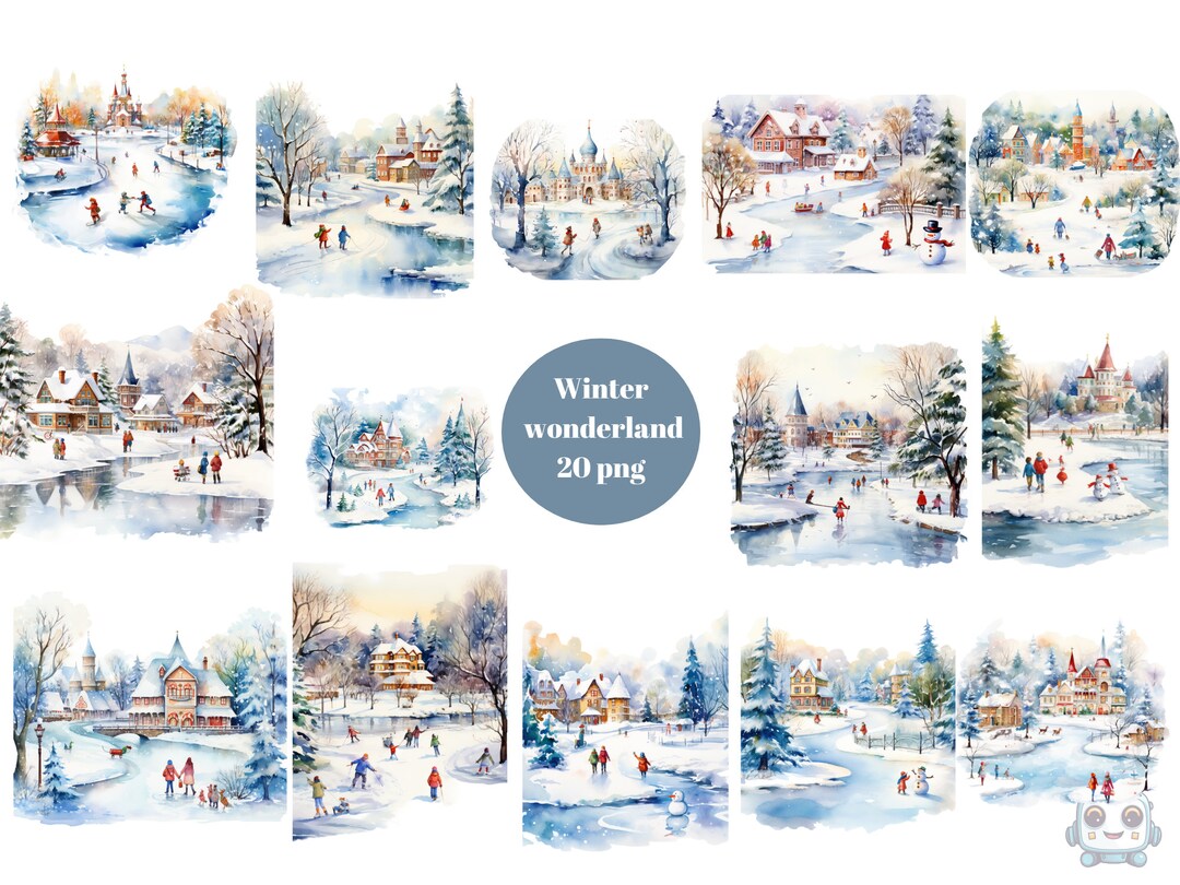 20 Winter Wonderland Watercolor Clipart, Winter Clipart, PNG Digital ...