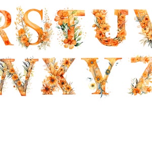 Watercolor Floral Orange Alphabet Clipart , Floral Alphabet ...