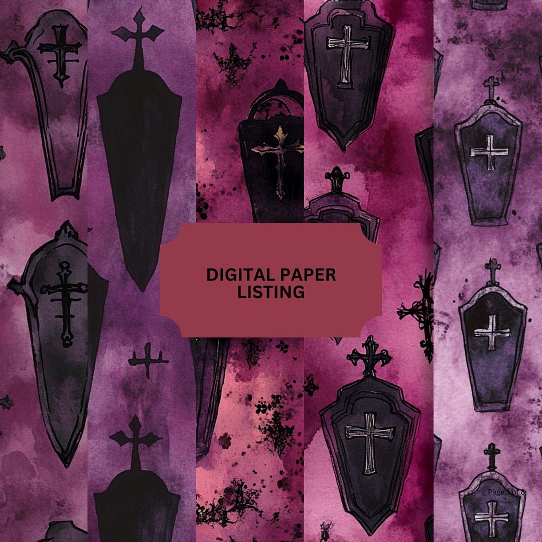 Gothic Coffin Digital Paper – 18 Dark Halloween Backgrounds With ...