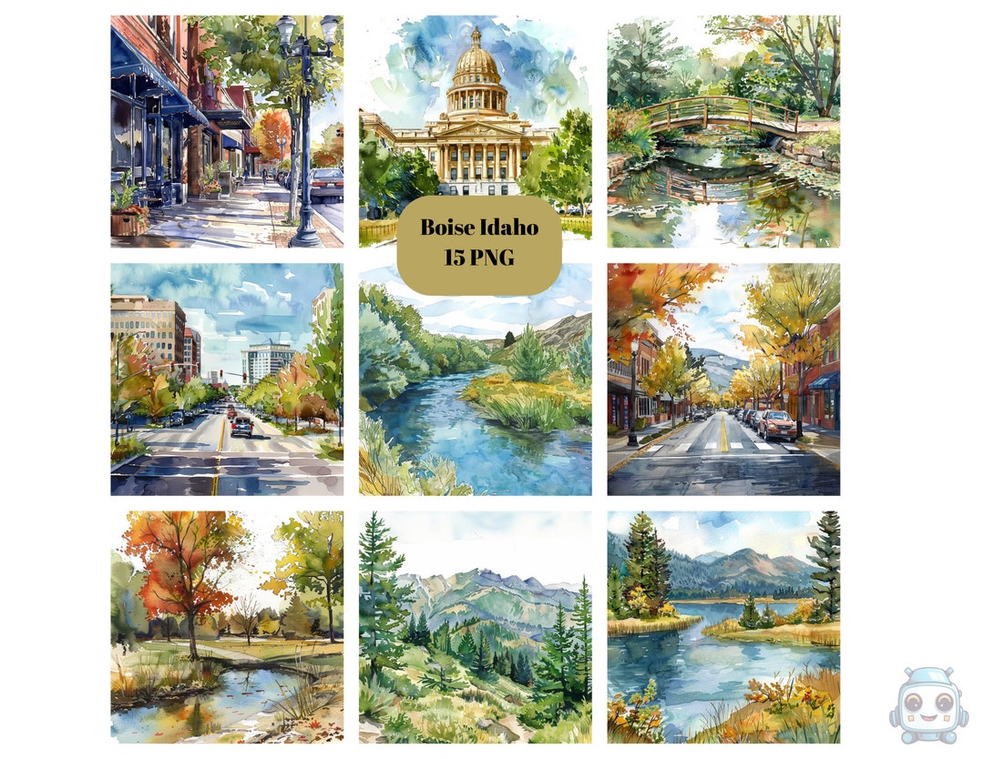 Watercolor Boise Idaho Clipart, Cities Clipart, PNG Digital Files on ...
