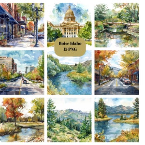 Watercolor Boise Idaho Clipart, Cities Clipart, PNG Digital Files on ...