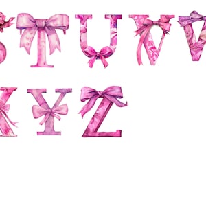 Watercolor Pink Bow Alphabet, Bow Letter Instant Download for ...