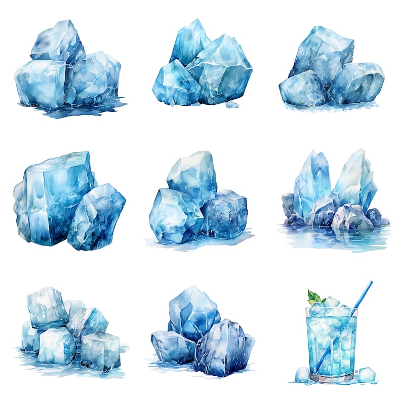 Watercolor Ice Clipart PNG Digital Files on Transparent - Etsy