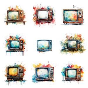 Watercolor Television Clipart, Tvs Clipart, PNG Digital Files on ...