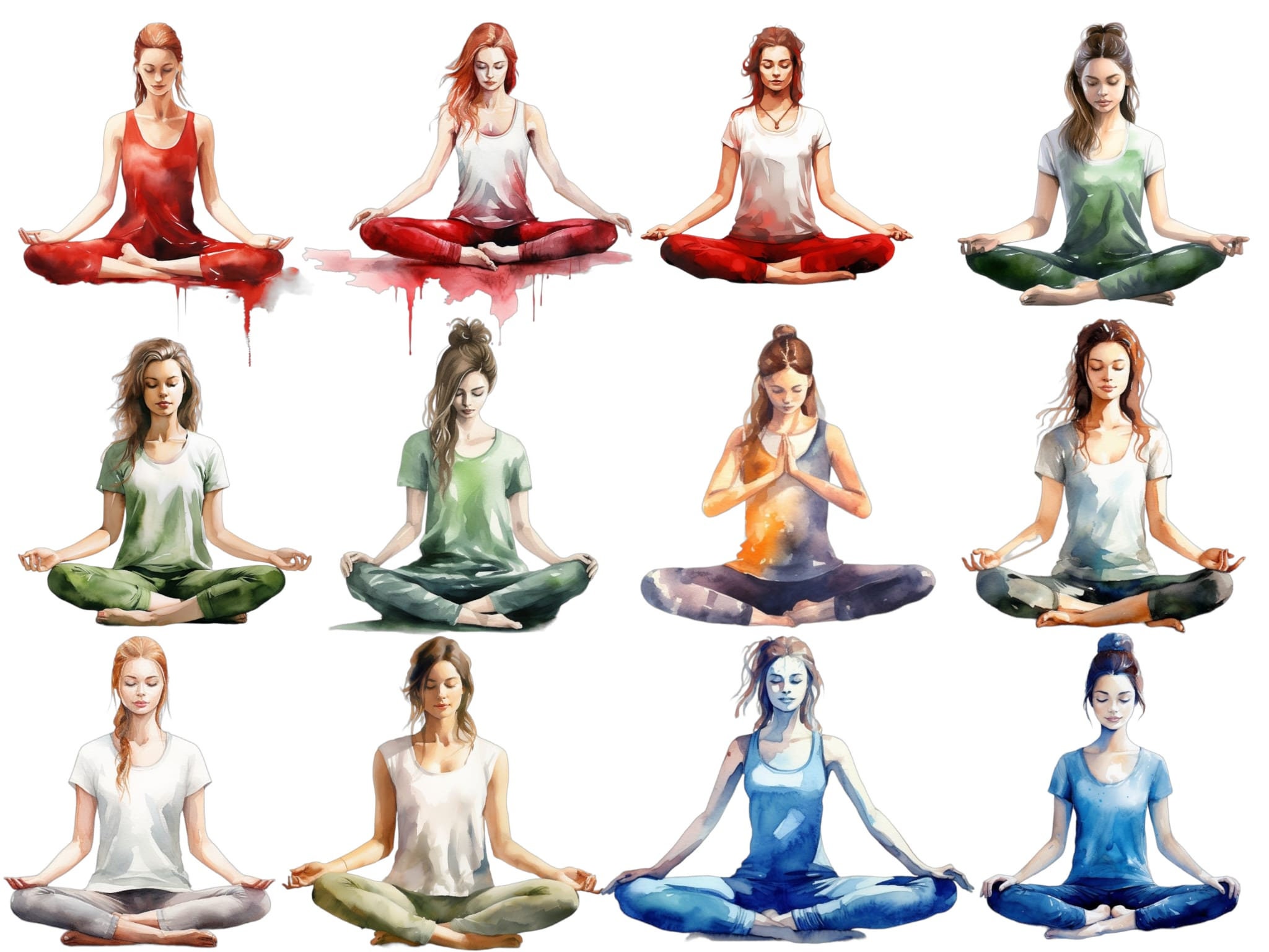Bundle Yoga Watercolor Clipart, Transparent Background, High Quality ...