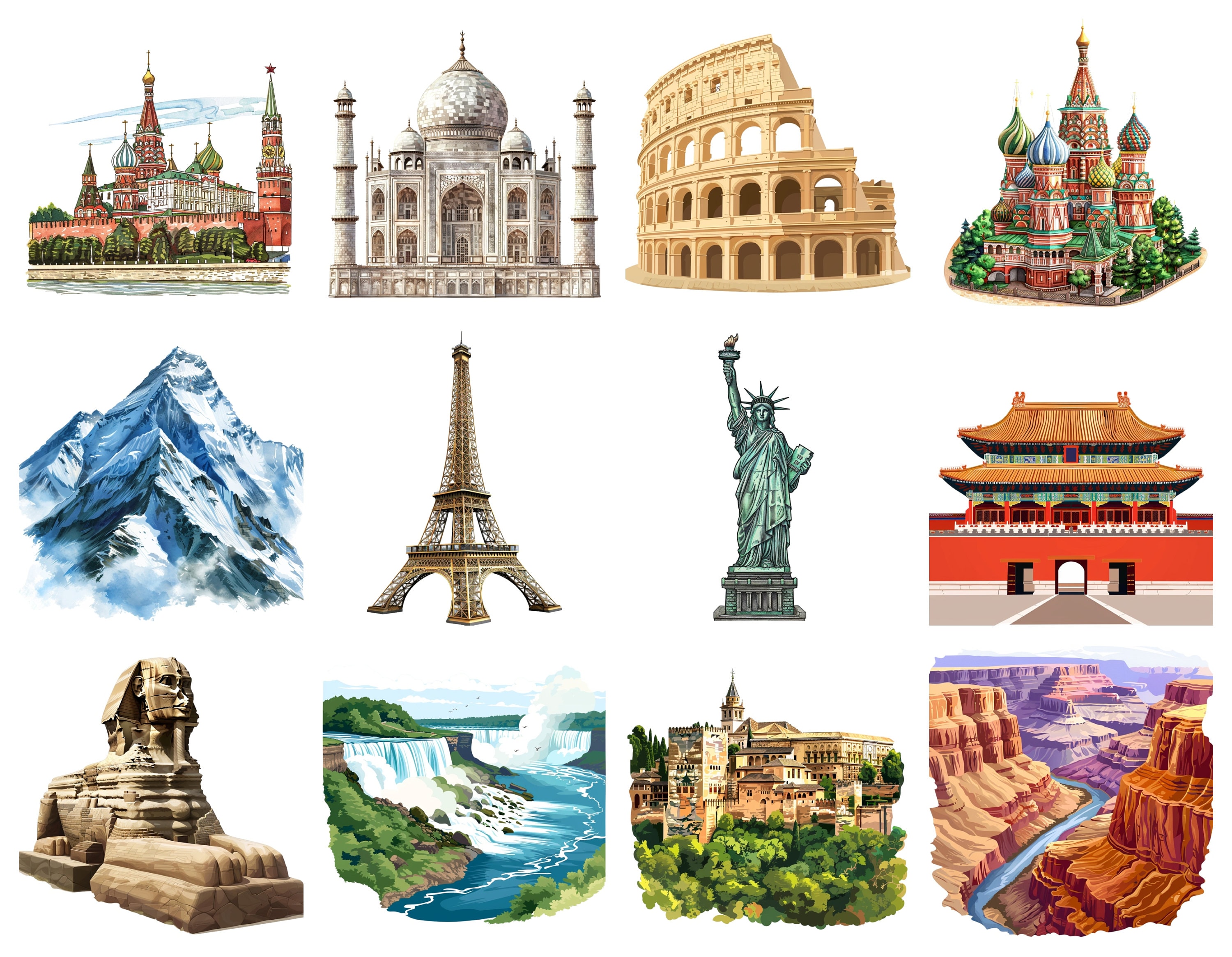 Famous Landmarks Clipart, PNG Individual Images on Transparent ...