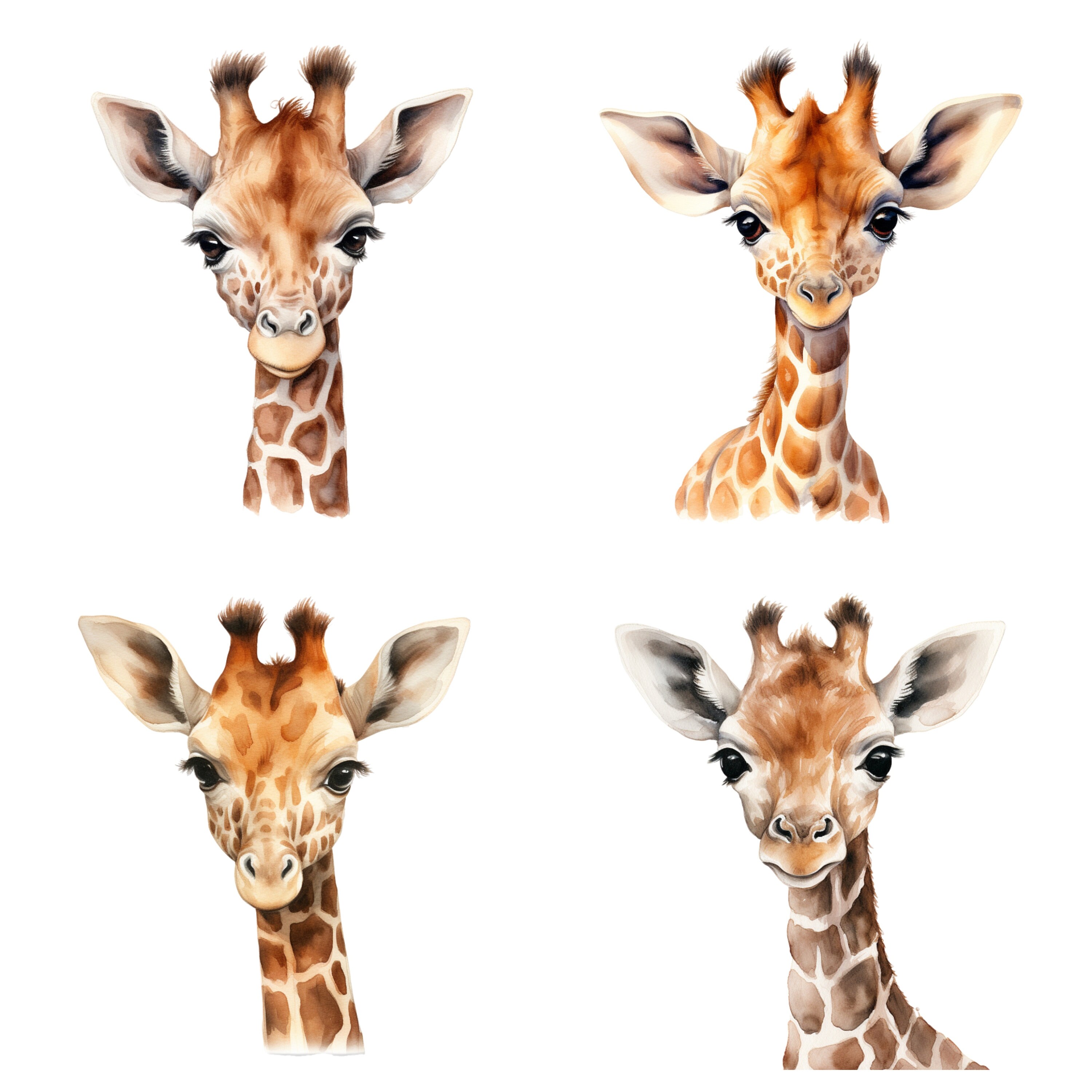 Watercolor Giraffes Clipart, PNG Digital Files on Transparent ...