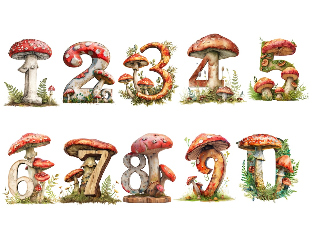 Watercolor Mushrooms Numbers ,mushrooms Numbers, Mushrooms, Download ...
