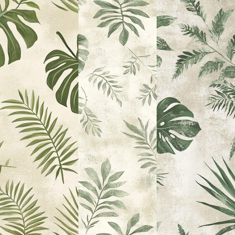 Tropical Green Leaves Digital Paper – 18 Botanical Jungle Backgrounds ...