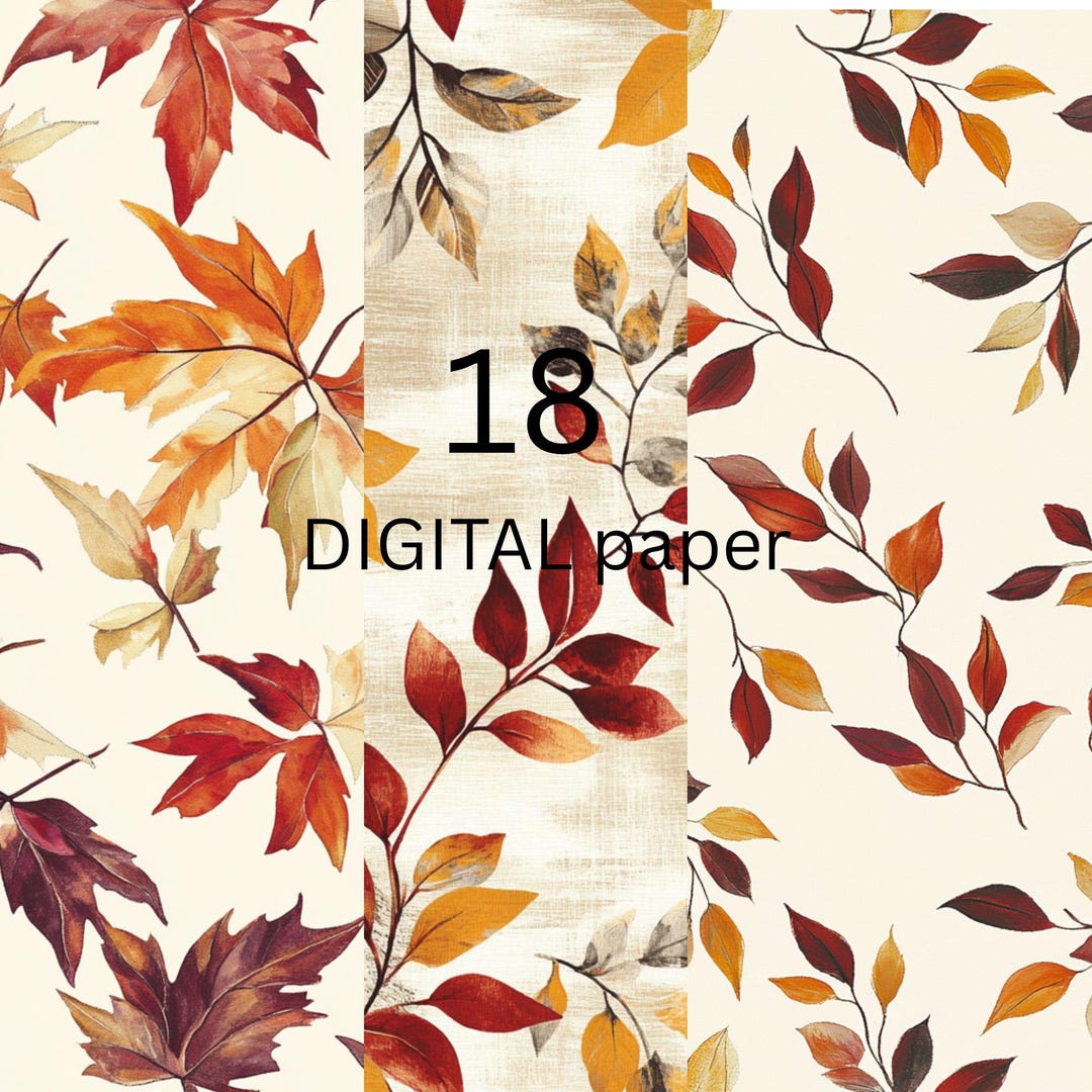 Autumn Leaves Digital Paper Bundle - Fall Foliage Backgrounds, Leaf ...