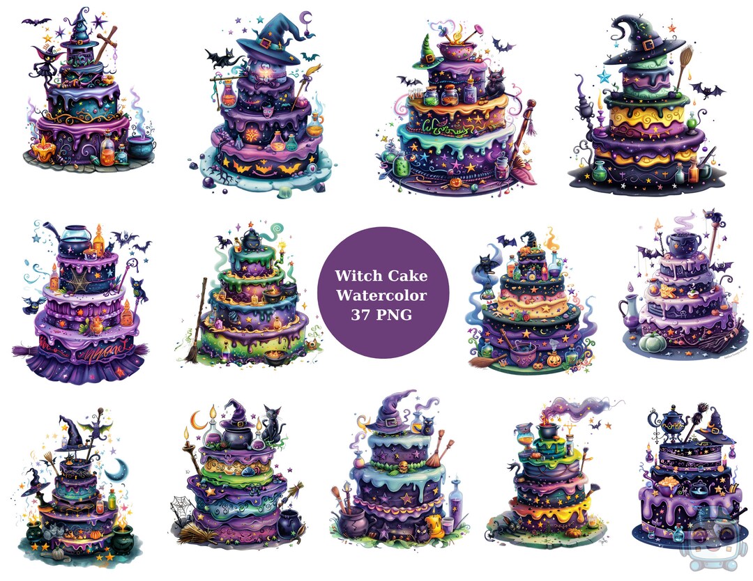 37 Witch Cake Watercolor Clipart, Halloween Clipart, Dessert, PNG ...